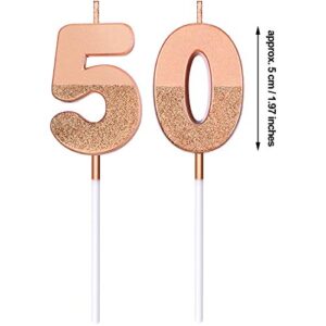 BBTO 50th Birthday Candles Glitter Cake Numeral Candles 50th Birthday Cake Topper Decoration for Birthday Wedding Anniversary Celebration Favor, Rose Gold