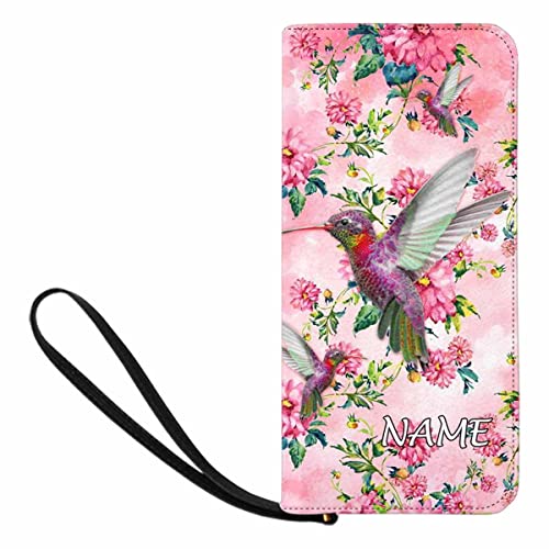 InterestPrint Personalized Mom's Gift Clutch Wristlet with Strap, Hummingbird Wallet Cluth with Zipper Closure