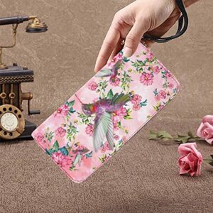 InterestPrint Personalized Mom's Gift Clutch Wristlet with Strap, Hummingbird Wallet Cluth with Zipper Closure