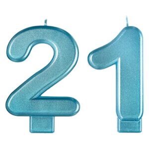 finally 21 numeral candles | metallic blue | 3 1/4″ | 2 pcs