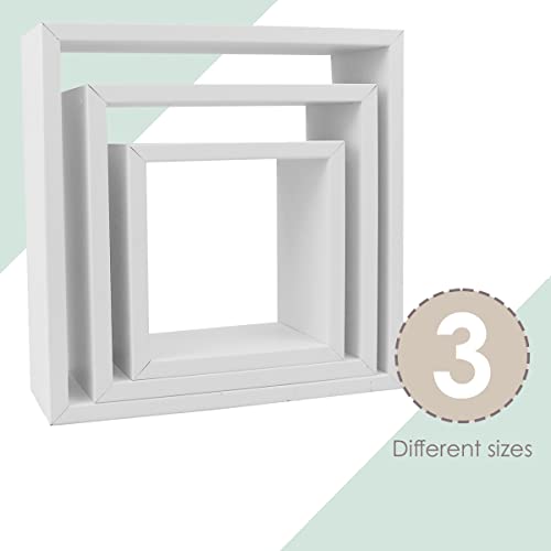 Home Basics 3 Piece MDF Floating Wall Cubes (1, White) | Shadow Box Frames are Perfect for Any Room | Frame Your Favorite Items on Display