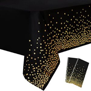 2 pack black plastic tablecloth disposable black and gold tablecloth for rectangle tables 54″ x 108″ party decorations birthday thanksgiving christmas valentines wedding outdoor bbq picnic (black)