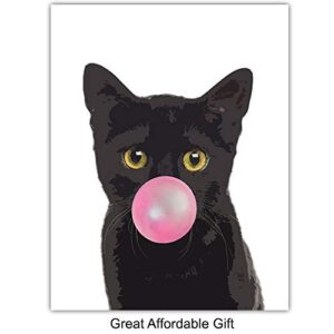 Black Cat, Gray Cat, Tabby Cat Wall Decor - Cat Lover Gifts for Women - Cute Kitten, Kitty Bubble Gum Wall Art - Room Decoration for Girls Bedroom, Kids Room, Living Room, Nursery - 8x10 Poster Set