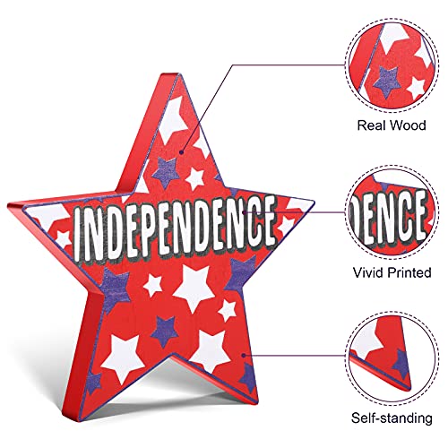 3 Pieces 4th of July Wood Star Decoration Faith Sign Patriotic Wooden Home Table Decor for Living Room Dining Table Centerpieces Memorial Day Decorations (Freedom and Independence)