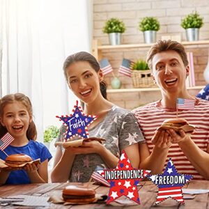 3 Pieces 4th of July Wood Star Decoration Faith Sign Patriotic Wooden Home Table Decor for Living Room Dining Table Centerpieces Memorial Day Decorations (Freedom and Independence)