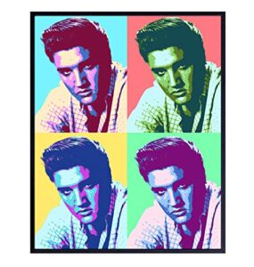 elvis poster – 8×10 andy warhol pop art modern wall decor – decoration for bedroom, living room, office – cool gift for country music, nashville, graceland fans – unframed print