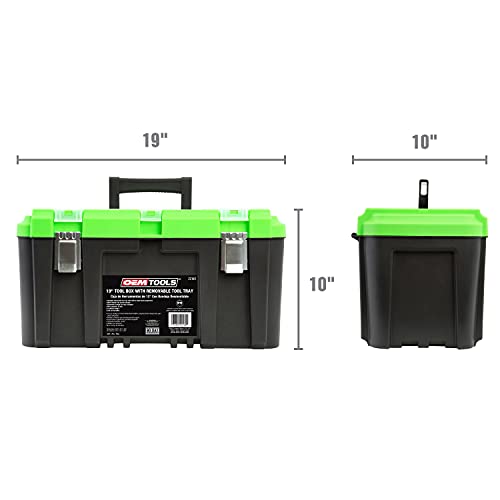 OEMTOOLS 22160 19" Tool Box with Removable Tool Tray, Security Slot for Padlocks, Easy Access Tool Box Multiple Compartments Lid, Max. Weight 40 Lb.