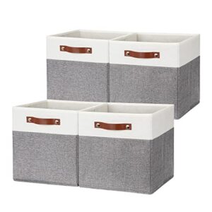 dullemelo storage cubes 12 inch, collapsible sturdy cube storage bins with handles for organizing,fabric storage baskets for shelves nursery closet home organization and storage (white&grey-4 pack)