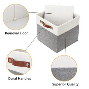 DULLEMELO Storage Cubes 12 inch, Collapsible Sturdy Cube Storage Bins With Handles for Organizing,Fabric Storage Baskets for Shelves Nursery Closet Home Organization and Storage (White&Grey-4 Pack)