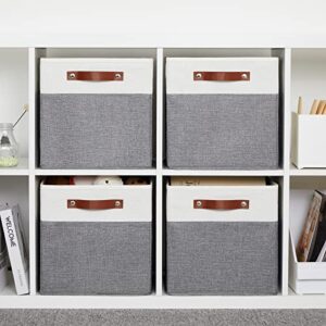 DULLEMELO Storage Cubes 12 inch, Collapsible Sturdy Cube Storage Bins With Handles for Organizing,Fabric Storage Baskets for Shelves Nursery Closet Home Organization and Storage (White&Grey-4 Pack)