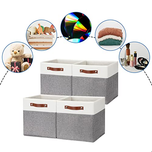 DULLEMELO Storage Cubes 12 inch, Collapsible Sturdy Cube Storage Bins With Handles for Organizing,Fabric Storage Baskets for Shelves Nursery Closet Home Organization and Storage (White&Grey-4 Pack)