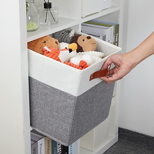 DULLEMELO Storage Cubes 12 inch, Collapsible Sturdy Cube Storage Bins With Handles for Organizing,Fabric Storage Baskets for Shelves Nursery Closet Home Organization and Storage (White&Grey-4 Pack)