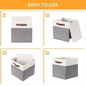 DULLEMELO Storage Cubes 12 inch, Collapsible Sturdy Cube Storage Bins With Handles for Organizing,Fabric Storage Baskets for Shelves Nursery Closet Home Organization and Storage (White&Grey-4 Pack)