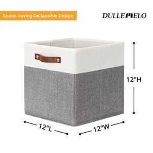 DULLEMELO Storage Cubes 12 inch, Collapsible Sturdy Cube Storage Bins With Handles for Organizing,Fabric Storage Baskets for Shelves Nursery Closet Home Organization and Storage (White&Grey-4 Pack)