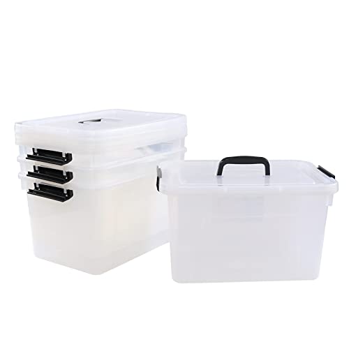 Vababa 10 L Clear Plastic Latch Storage Box with Handle, 4-Pack Storage Bin