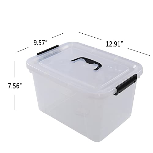 Vababa 10 L Clear Plastic Latch Storage Box with Handle, 4-Pack Storage Bin