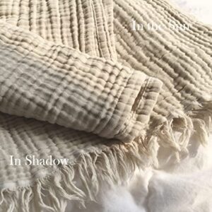 100% Organic Muslin Cotton Large Throw Blanket for Adult, Couch, 4-Layer Pre-Washed Plant Dyed Yarn, Breathable Soft, Cozy, Summer Lightweight Bed Blanket, All Season (60"x80" Pale Khaki/Tan)