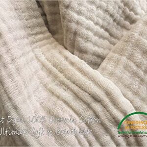 100% Organic Muslin Cotton Large Throw Blanket for Adult, Couch, 4-Layer Pre-Washed Plant Dyed Yarn, Breathable Soft, Cozy, Summer Lightweight Bed Blanket, All Season (60"x80" Pale Khaki/Tan)