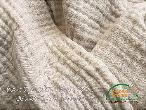 100% Organic Muslin Cotton Large Throw Blanket for Adult, Couch, 4-Layer Pre-Washed Plant Dyed Yarn, Breathable Soft, Cozy, Summer Lightweight Bed Blanket, All Season (60"x80" Pale Khaki/Tan)