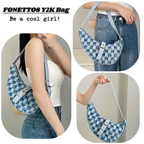 FONETTOS Y2K Saddle Hobo Bag, Women Shoulder Purse Moon Bag Handbag Fashion for Girls