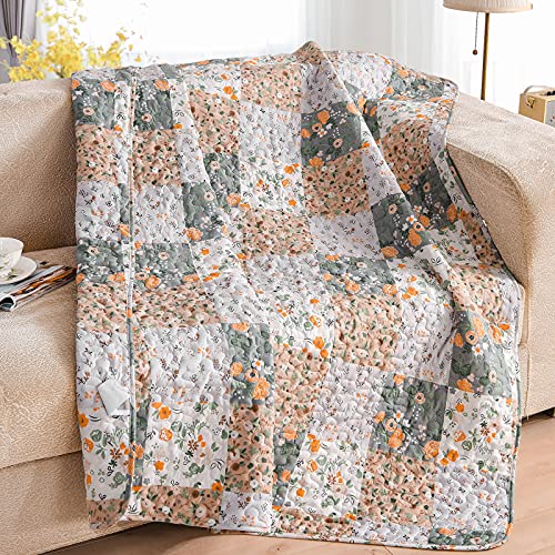 Exclusivo Mezcla Microfiber Boho Patchwork Pattern Quilted Throw Blanket for Bed/Couch/Sofa, Soft and Lightweight (50"x 60",Camel)