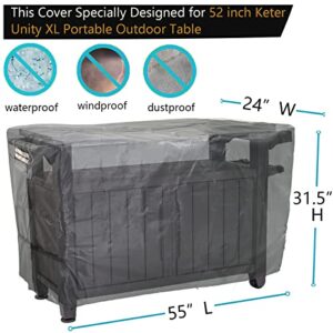 YOKMAES Prep Table Cover Compatible with 52 Inch Keter Unity XL Portable Outdoor Table, Waterproof and Windproof Durable Cover with Corner Protector(55'' L x 24'' W x 31.5'' H), Black