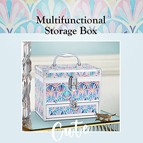 Hododou Girls Jewelry Box Organizer with Drawer & Mirror, Mermaid Tail Style Lockable Storage Case for Kid or Little Girls Jewelry and Hair Accessories