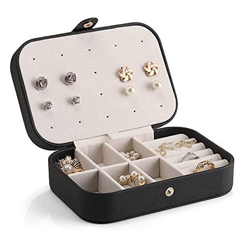 Vlando Faux Leather Travel Jewelry Box Organizer Display Storage Case for Rings Earrings Necklaces, Black