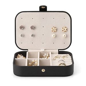 Vlando Faux Leather Travel Jewelry Box Organizer Display Storage Case for Rings Earrings Necklaces, Black