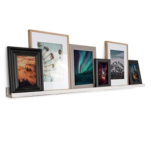 Rustic State Ted Narrow Long Wall Mount Picture Ledge Photo Frame Display Wooden Floating Shelf for Living Room, Office, Kitchen, Bedroom, Bathroom Décor Storage - 52 Inch - Burnt White