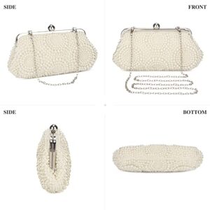 Pinprin Ladies Pearl Clutch Bag Womens Beaded Handbag Formal Prom Bridal Wedding Cocktail Party Purse (A-White)