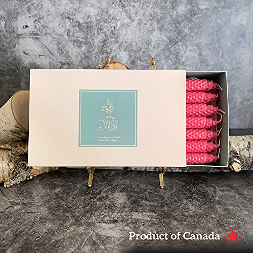 Twigs & Birch Tall Taper Candles Pack (14 Pink Beeswax Candles) – 7 Pairs of 100% Natural Canadian Beeswax Taper Candles – Smokeless Air-Purifying Burn - 9 inch Long Candles, Natural Colors