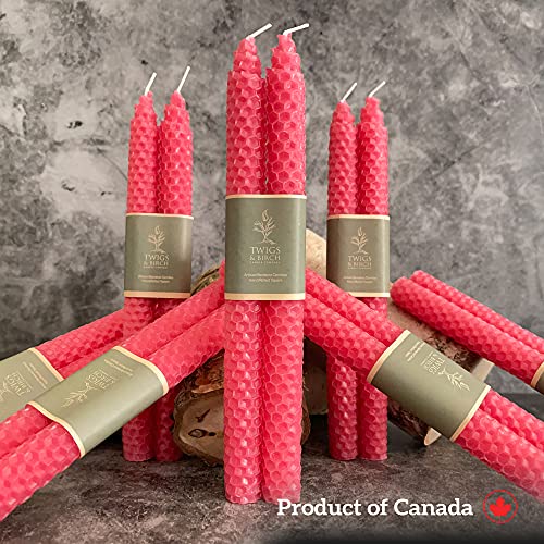 Twigs & Birch Tall Taper Candles Pack (14 Pink Beeswax Candles) – 7 Pairs of 100% Natural Canadian Beeswax Taper Candles – Smokeless Air-Purifying Burn - 9 inch Long Candles, Natural Colors