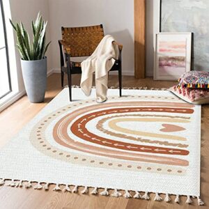 jbnjankdav boho rug scandinavian nursery rainbow print for playroom with neutral area carpet patio hallway runner mat pad minimalist home decor living room bedroom indoor outdoor, multi3, 90x150cm