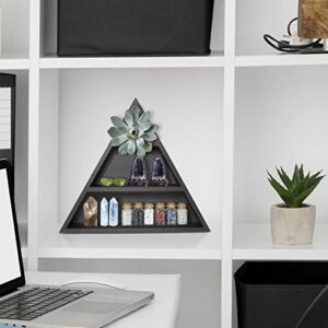 Triangle Shelf | Crystal Display Wall Decor | Shelves for Crystals and Healing Stones Small Geometric Floating | Black Triangular Meditation Stone Holder | Witchy Home Storage | Hanging Chakra Shelfs