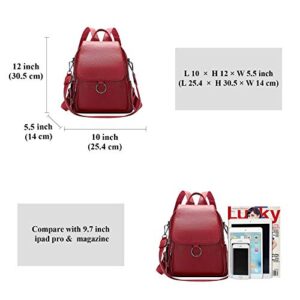 ALTOSY Women Leather Backpack Purse Fashion Convertible Ladies Shoulder Bag with Flap (S96 Wine Red)