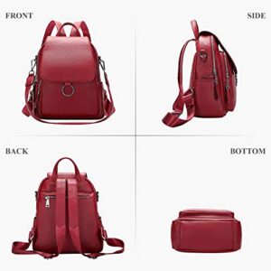 ALTOSY Women Leather Backpack Purse Fashion Convertible Ladies Shoulder Bag with Flap (S96 Wine Red)