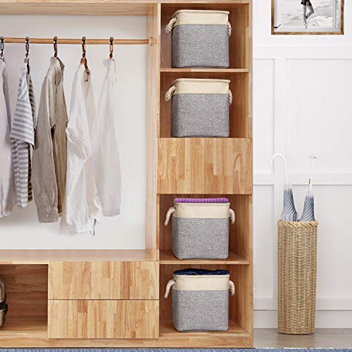 Univivi Fabric Storage Cube Bins with Handles 11 inch Collapsible Canvas Storage Basket for Organizing Shelves Closet Nursery Home (4 Pack,Gray, 10.5" x 10.5" x 11" )