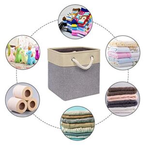 Univivi Fabric Storage Cube Bins with Handles 11 inch Collapsible Canvas Storage Basket for Organizing Shelves Closet Nursery Home (4 Pack,Gray, 10.5" x 10.5" x 11" )