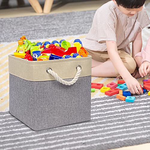 Univivi Fabric Storage Cube Bins with Handles 11 inch Collapsible Canvas Storage Basket for Organizing Shelves Closet Nursery Home (4 Pack,Gray, 10.5" x 10.5" x 11" )