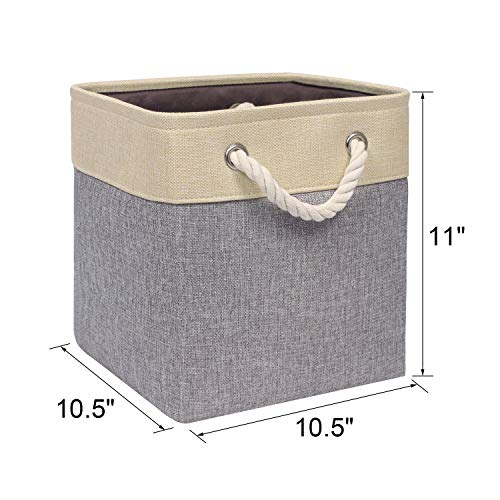 Univivi Fabric Storage Cube Bins with Handles 11 inch Collapsible Canvas Storage Basket for Organizing Shelves Closet Nursery Home (4 Pack,Gray, 10.5" x 10.5" x 11" )