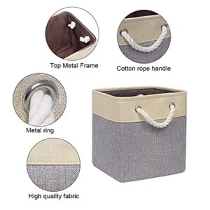 Univivi Fabric Storage Cube Bins with Handles 11 inch Collapsible Canvas Storage Basket for Organizing Shelves Closet Nursery Home (4 Pack,Gray, 10.5" x 10.5" x 11" )