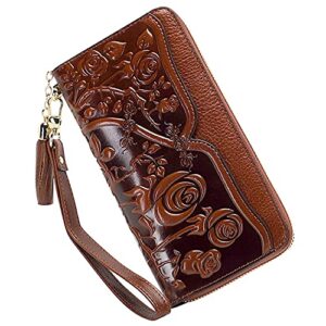 PIJUSHI Designer Handbags For Women Floral Purses Top Handle Handbags Satchel Bags Genuine Leather Wallets for Women Floral Wallet Wristlet Ladies Clutch Purses with Tassel