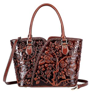 PIJUSHI Designer Handbags For Women Floral Purses Top Handle Handbags Satchel Bags Genuine Leather Wallets for Women Floral Wallet Wristlet Ladies Clutch Purses with Tassel