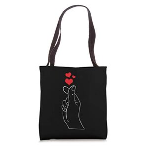 finger heart korean k-pop fan k-drama oppa lover tote bag