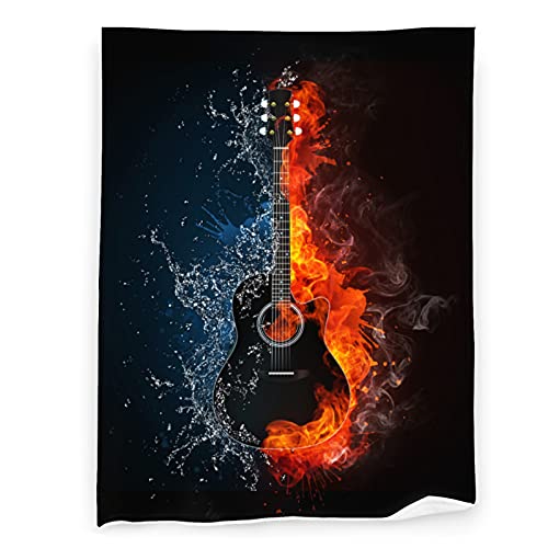 Fire and Water Guitar Throw Blanket Soft Lightweight Warm Flannel Comfort Gift Throws Bedding for Home Bed Sofa Couch Travel