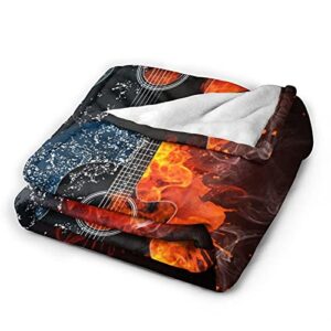 Fire and Water Guitar Throw Blanket Soft Lightweight Warm Flannel Comfort Gift Throws Bedding for Home Bed Sofa Couch Travel