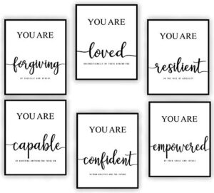 inspirational wall art, motivational wall art, office wall decor, wall art for bedroom and living room, quotes wall art, home office decor, daily positive affirmations posters (set of 6, 8x10in unframed)