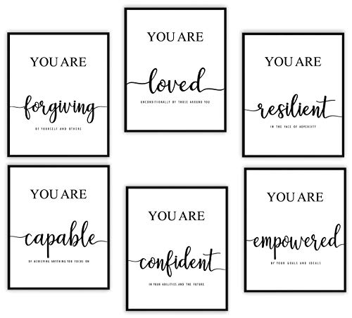 Inspirational Wall Art, Motivational Wall Art, Office Wall Decor, Wall Art For Bedroom and Living Room, Quotes Wall Art, Home Office Decor, Daily Positive Affirmations Posters (Set of 6, 8X10in Unframed)