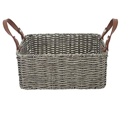 HDKJ PP Tube Storage Basket with handle,Rectangular storage basket,Decorative Home Storage Bins. (Gray, Small)